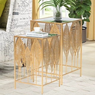 ADECO Metal End Table Side Nightstand Gold Accent Coffee Table Stools ...