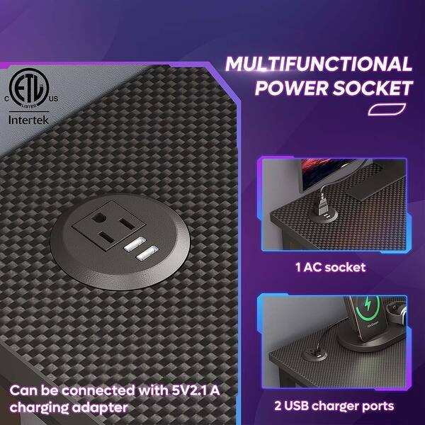 60'' Computer Desk W/ Monitor Stand & Cable Socket Wash Gaming Black ...