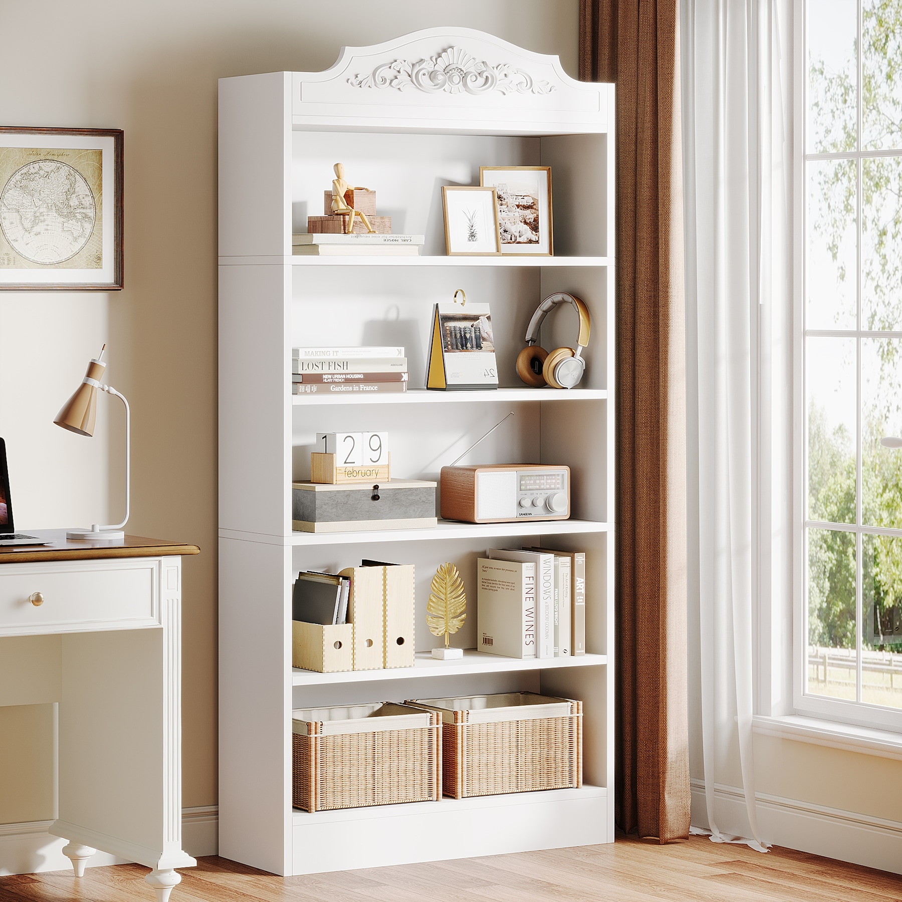 5 tier bookcase white store