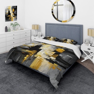 Designart "Abstract Geometric Black And Yellow V" Black Modern ...