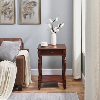 Solid Wood Retangle End Table with Drawer and Storage Shelf, 28" H ...