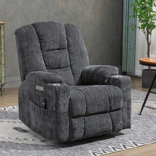 Chenille Power Lift Chairs w/ Dual Charging Port & Cupholders, Grey ...