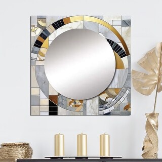 Designart "Grey And Yellow Mosaic IV" Abstract Shapes Wall Mirror ...