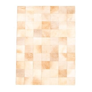ECARPETGALLERY Handmade Cowhide Patchwork Ivory Leather Rug - 4'6 x 6'7 ...