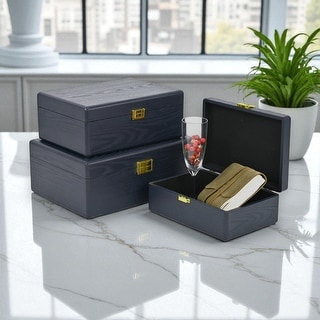 Sable Set of 3 Rectangular Decorative Storage Boxes - Navy Blue - N/A ...
