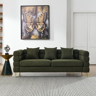 Streamlined Modern 81" 3-Seater Sofa with 3 Lumbar Pillows & Gold Metal ...