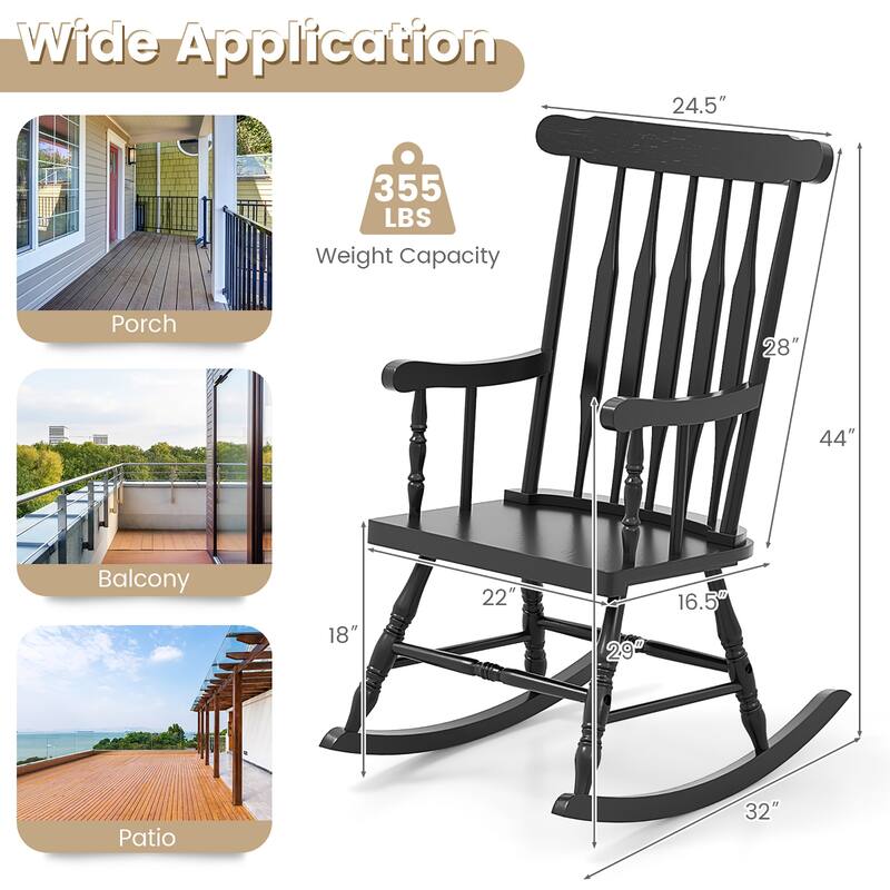 Gymax Wooden Rocking Chair Single Rocker Indoor Garden Patio Yard ...