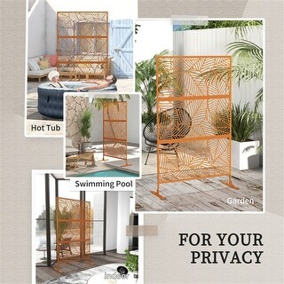 Brown Outdoor 3-Vertical Panel Privacy Screen with Leaves Design - 48"L ...