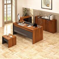 Arya 71" Black and Brown 4 Piece Desk Home Office Suite Furniture Set ...