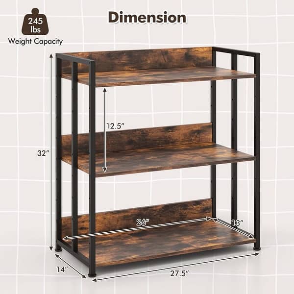3 Tier Book Shelf Rustic Bookcase Storage Shelf w/Adjustable Shelves ...
