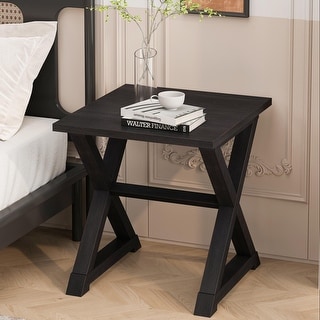 Black Accent Table 24 Inch Square End Table with Dark Walnut Base Space ...