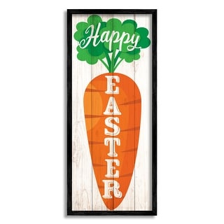 Stupell Happy Easter Vertical Rustic Carrot Sign Phrase Framed Wall Art ...