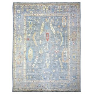 Shahbanu Rugs Cadet Gray Wool Hand Knotted Afghan Oushak with All Over ...