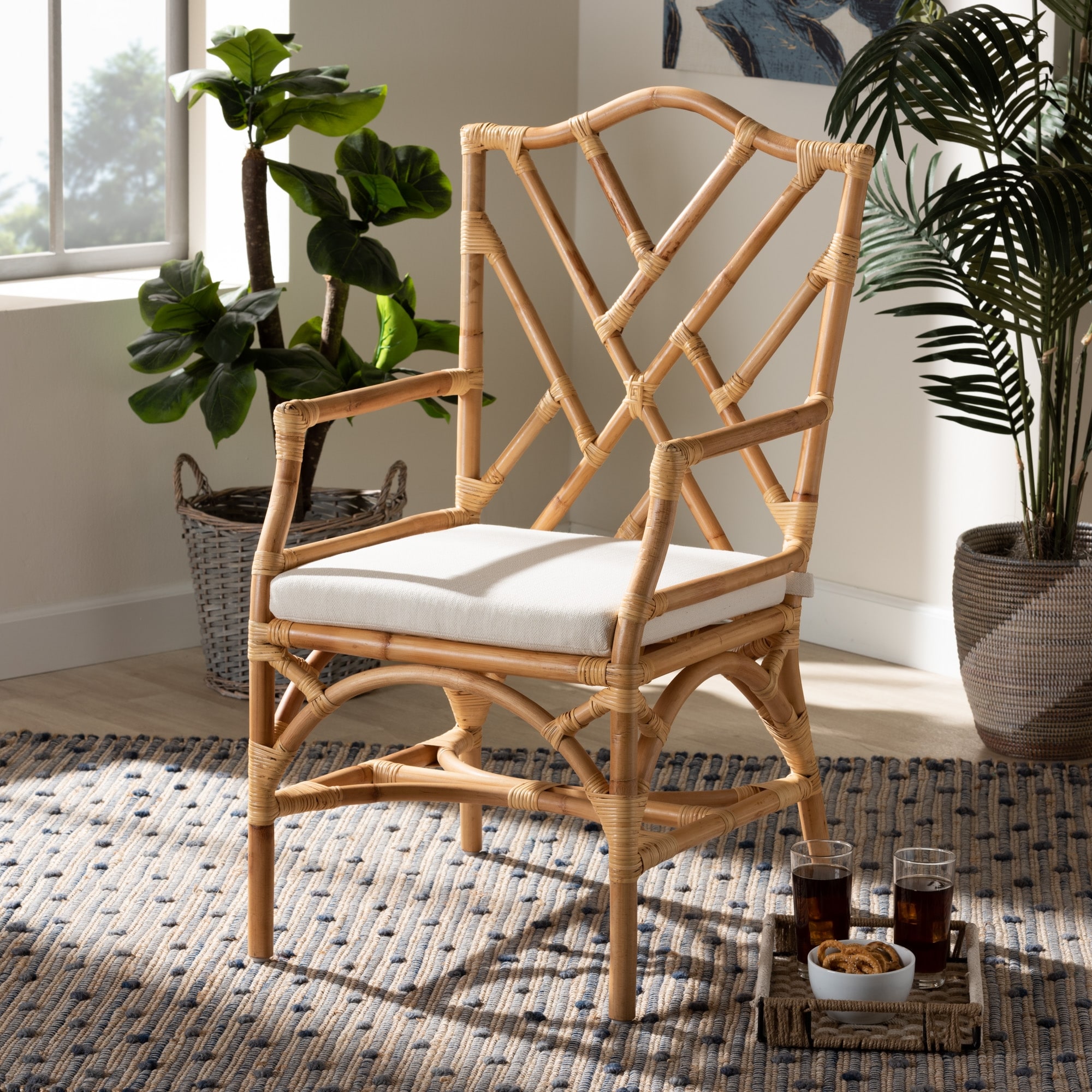 Luxio Modern Natural Finished Rattan Dining Chair - On Sale - Bed Bath ...