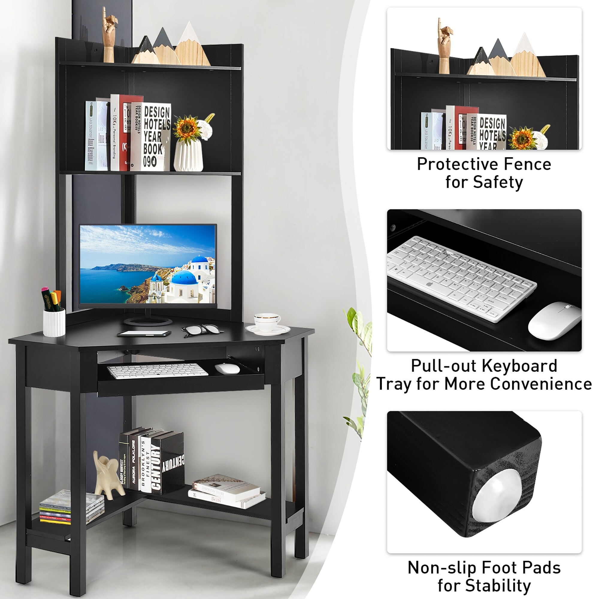 Tangkula Corner Desk With Hutch, 90 Degrees Triangle Corner Computer ... Tangkula Corner Desk With Hutch, 90 Degrees Triangle Corner Computer ...