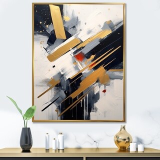 Designart "Black And Gold Depth Corner V" Abstract Shapes Framed Canvas ...