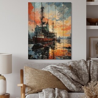 Designart "Red Oil Rigs Resilient Rig II" Cityscapes Print on Natural ...