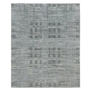 Shahbanu Rugs Ash Gray, Hand Knotted, Modern Design, Hand Spun Undyed ...