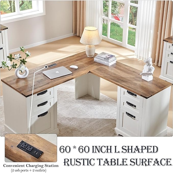 60 Farmhouse L Shaped Executive Desk Wood Corner Desk Computer Desk On Sale Bed Bath Beyond 41040066