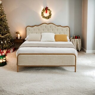 Classic Design Full Size Platform Bed, Buckle Backrest, Metal Frame ...