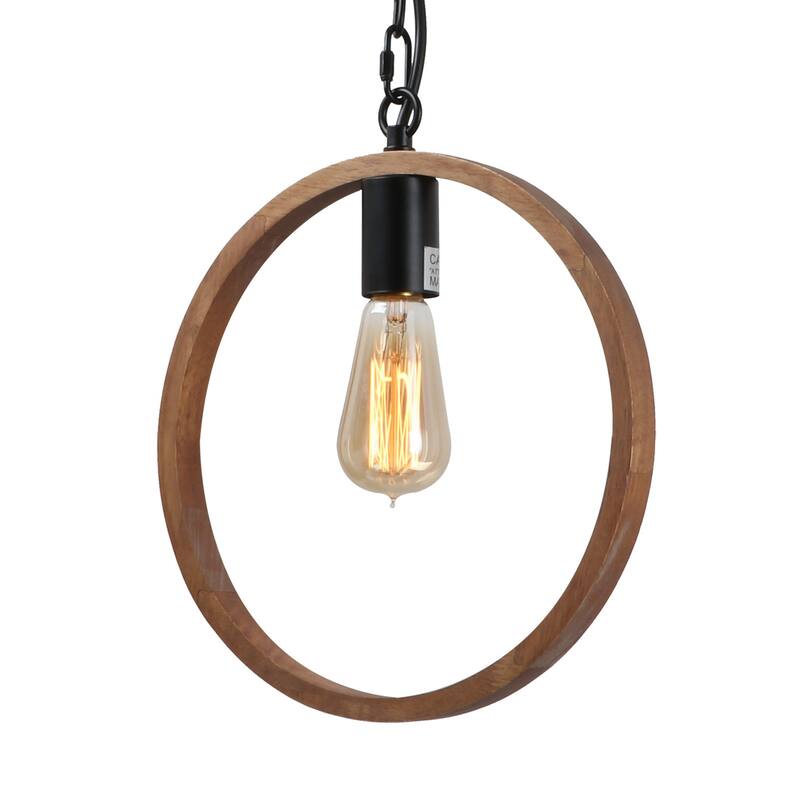 Anmytek Farmhouse 1 Light Orb Wood Island Pendant Lights For Dining