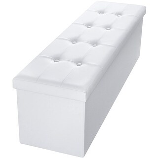 Folding Ottoman Storage Bench Cube 43 inch Hold up 700lbs Faux Leather ...