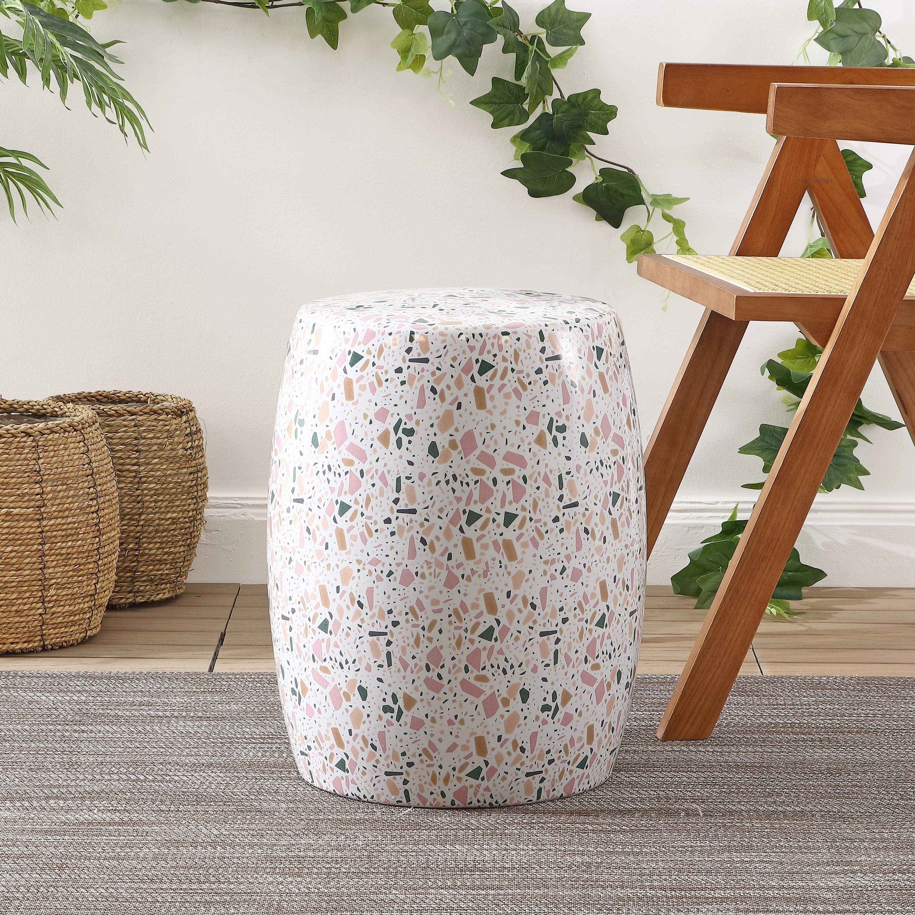 Lula 17.5 Terrazzo Ceramic Garden Stool White Pink by JONATHAN Y On Sale Bed Bath Beyond 39697637