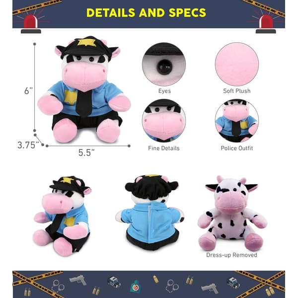 DolliBu Cow Police Officer Plush Toy with Cute Cop Uniform and Cap - 6 ...