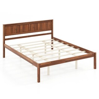 Walnut Platform Bed Frame with Retro Headboard Design - Bed Bath ...