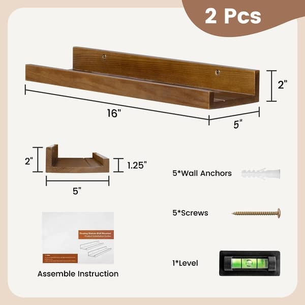 Solid Pine Wood Floating Ledge Shelves 2 Packs for Wall - Bed Bath ...