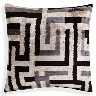 Black & Silver Maze Silk Velvet Pillow 16x16 Handmade - 16"x16" - Bed ...