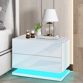 Led Light Bedside Table Nightstand Cabinet High Gloss with 2 Drawers ...