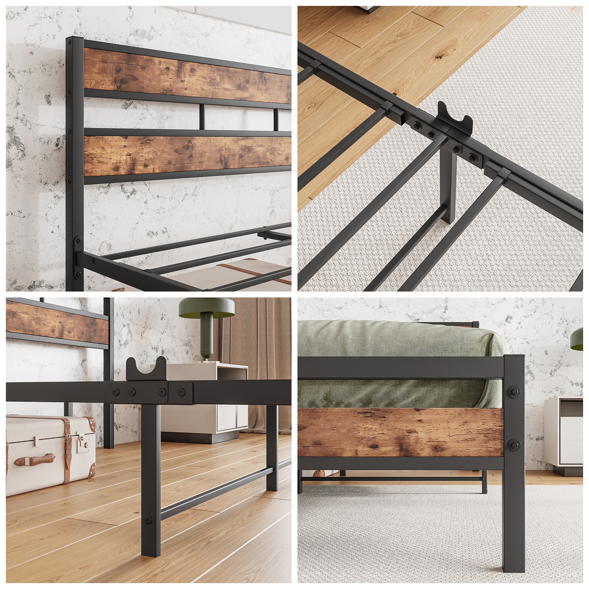 Queen Size Platform Bed Frame with Rustic Vintage Wood Headboard Strong Metal Slats Support No Box Spring Needed Bed Bath Beyond 40296581