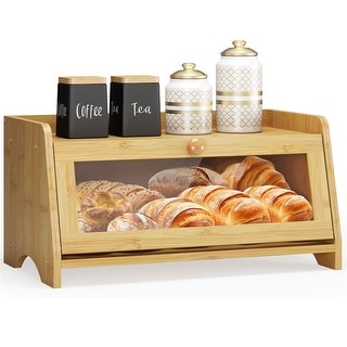 Kitchen countertop bread box, large capacity bread storage box, wooden ...
