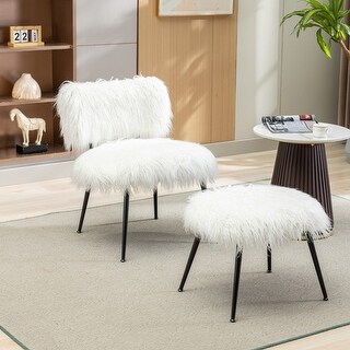 Grondin Mid-Century Modern Faux-Fur Accent Chair with Ottoman, Living ...