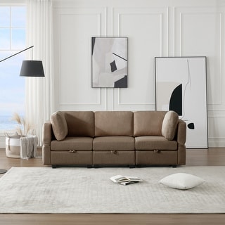 Modular 3-Seater Sofa Convertible Fabric Sofa Set with Storage Seat ...