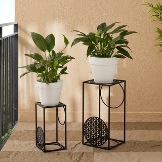 Glitzhome Set of 2 Black Metal Wire Rectangular Nesting Planter Stand ...