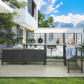 Domi Outdoor Aluminum Kitchen Island with Storage Cabinet and Grill ...