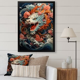 Designart "Japanese Dragon On The Wave Off Kanagawa VI" Asian Art Wall ...