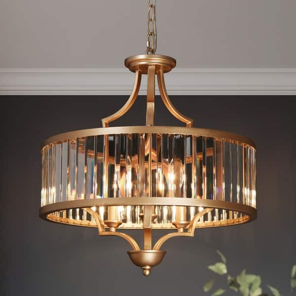 Modern Gold 3-Light Crystal Drum Chandelier for Dining Room Bedroom - D18.1" x H20.3" - On Sale ...