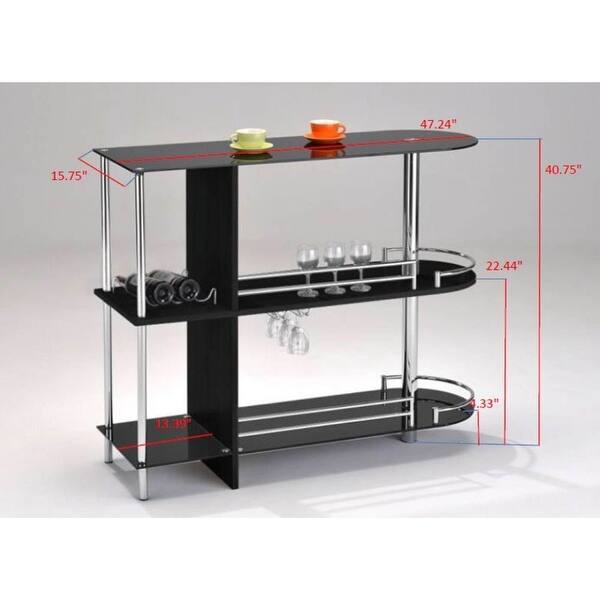 Pilaster Design Black Wood & Chrome Metal Axel Pub Bistro Bar Table ...