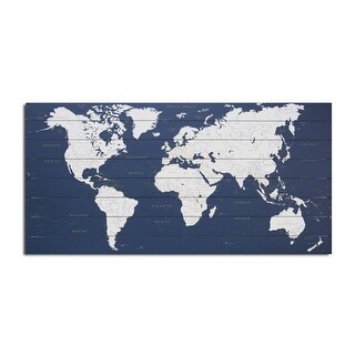 Blue and White World Map Wood Plank Wall Art - Bed Bath & Beyond - 35437772