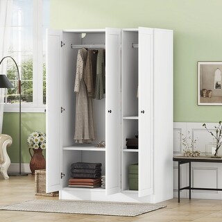 3-Door Wardrobe with Shelves, Bedroom Armoires, High Wardrobe with 3 ...