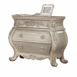 34" Antiqued White Novelty Three Drawers Solid Wood Nightstand - Bed ...