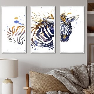 Designart "Little Zebra Art" Animal Framed Wall Decor Set of 3 - 4 ...