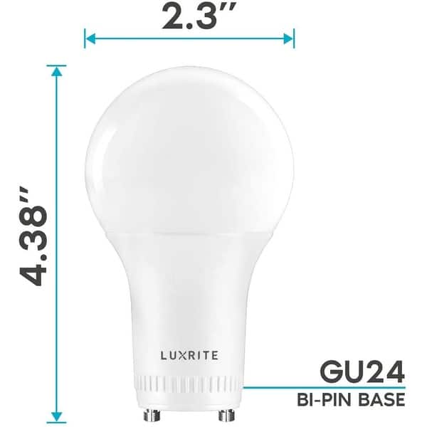Luxrite GU24 LED A19 Light Bulb 60W Equivalent, 800lm, Dimmable, 9W ...