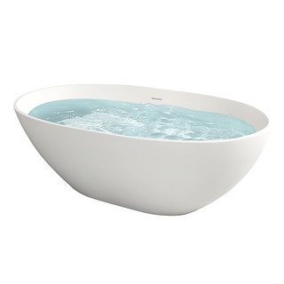 65 in.Solid Surface Freestanding Soaking Bathtub in Matte White - Bed ...