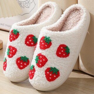 White & Red Strawberry Plush Slippers - Bed Bath & Beyond - 42318767