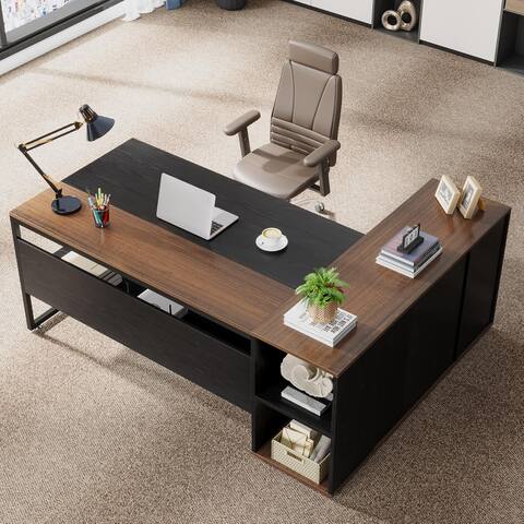 85.8" L-Shaped Executive Desk, Extra Large Office Desk with Drawers ...