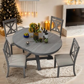 5-Piece Extendable Dining Table Set with 4 Upholstered Chairs for Home ...